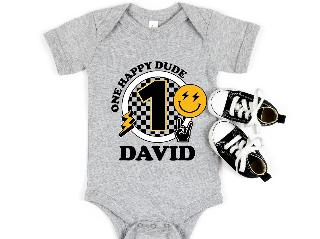 One Happy Dude Birthday Shirt, Custom Onesie, Bolt Eyes Birthday Tee ...