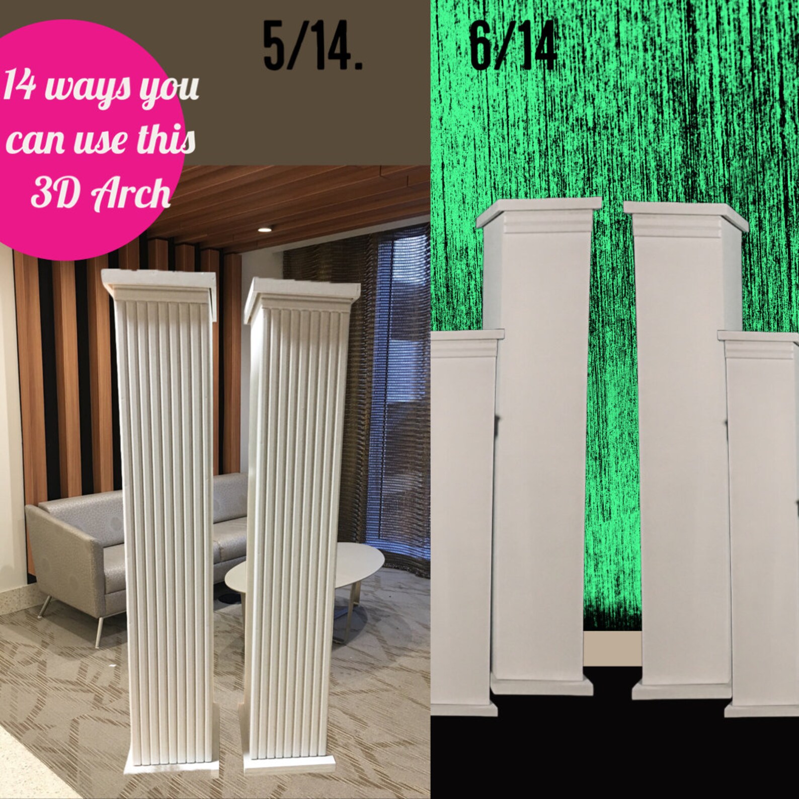 Multi Face Square 3 D Rippled Arch in 3 Pc Groovy Fluted Arch Backdrop ...