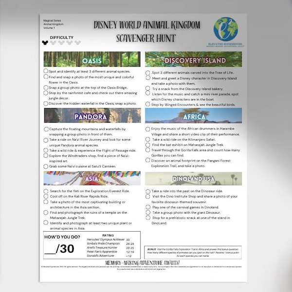 Animal Kingdom Scavenger Hunt - Etsy