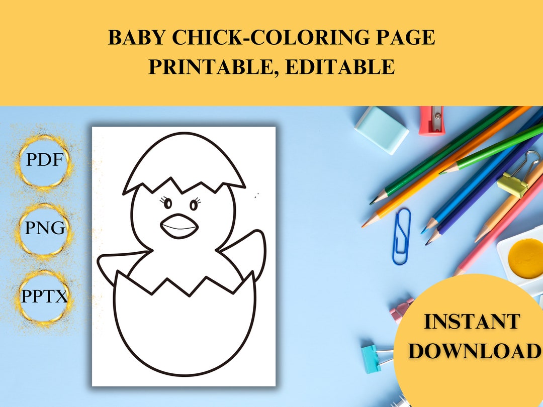 Baby Chick Coloring Page, PNG, PDF, PPTX. Editable Digital Download ...