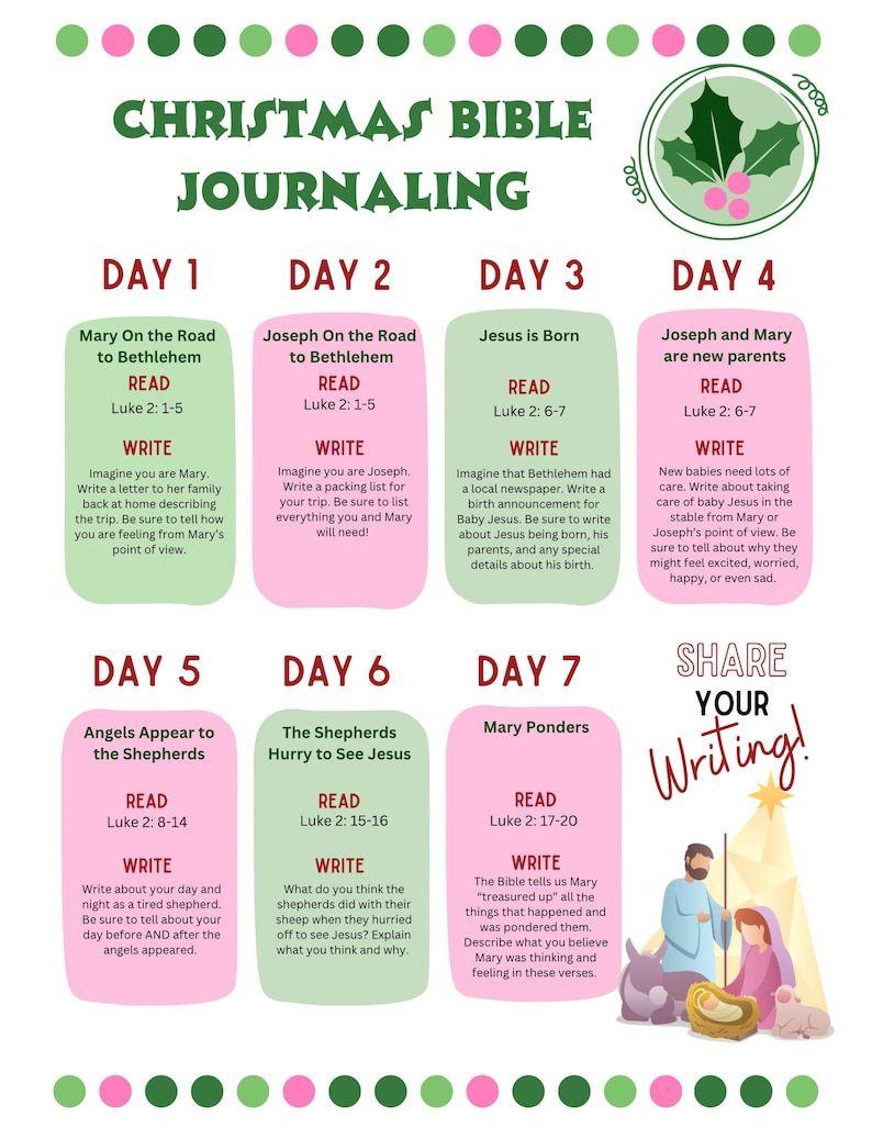 Kids Christmas Bible Journal Writing Task Prompt Bible Study Writing 7 ...