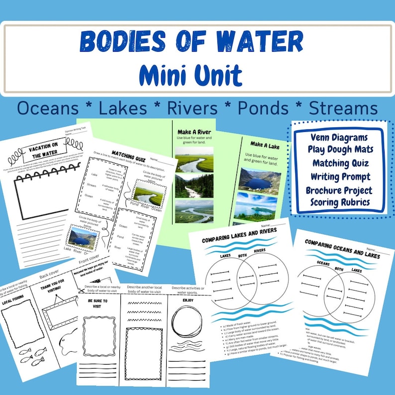 Bodies of Water Printable Unit Homeschool Science Social Studies ...