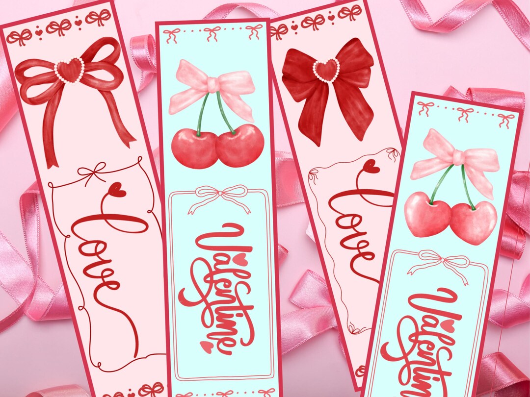 Printable Valentine Bookmark | Coquette Bow Bookmark | Coquette Cherrie ...