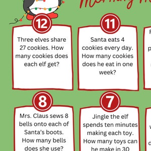 Christmas Countdown Math Printable Worksheet Morning Math Problems ...