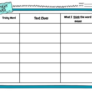 Reading Comprehension Chart Context Clues Graphic Organizer Skills ...