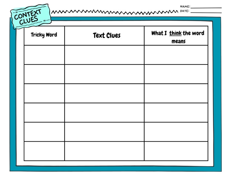Reading Comprehension Chart Context Clues Graphic Organizer Skills ...