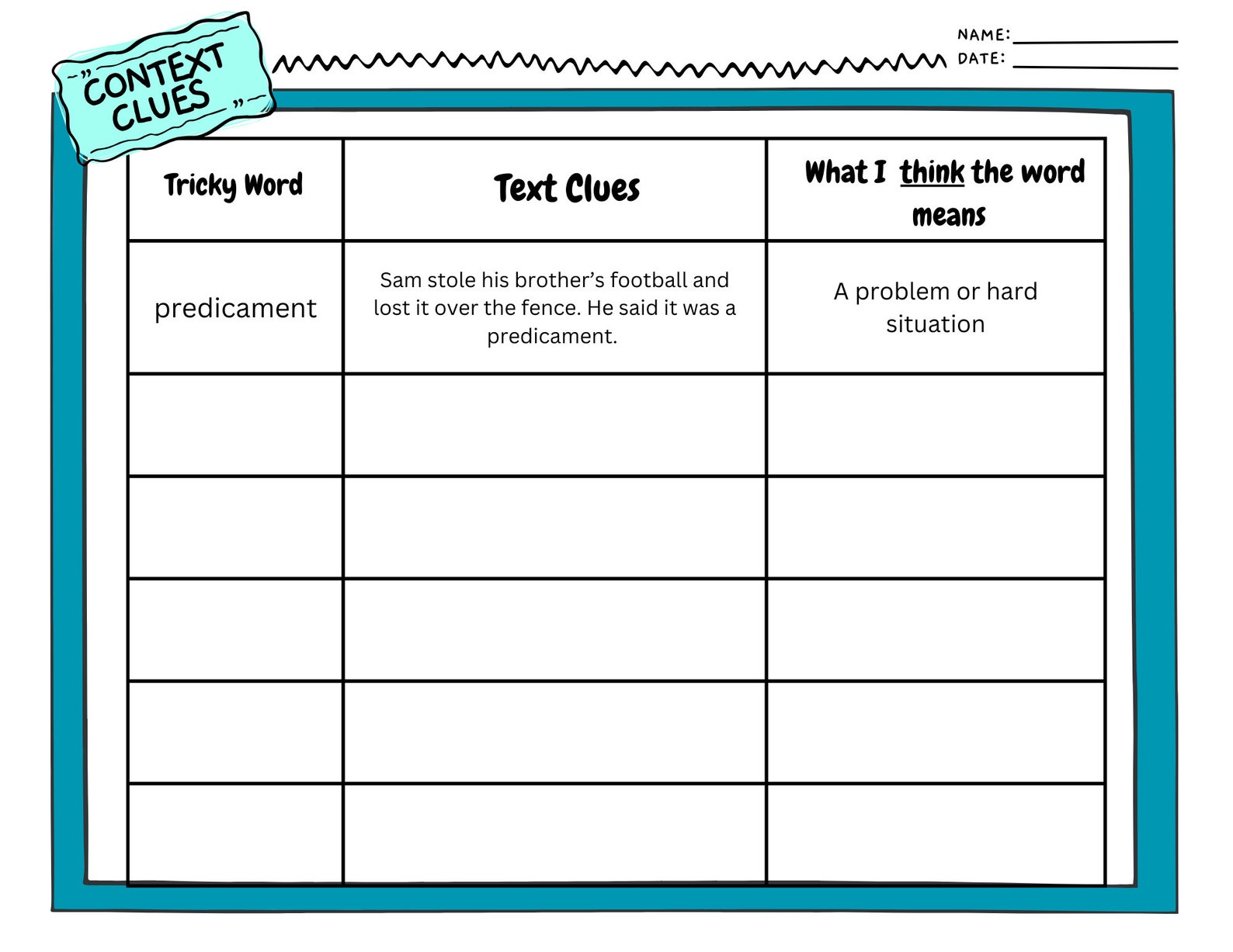 Reading Comprehension Chart Context Clues Graphic Organizer Skills ...