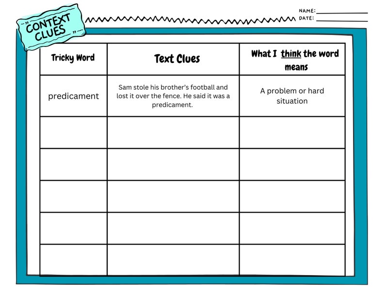 Reading Comprehension Chart Context Clues Graphic Organizer Skills ...