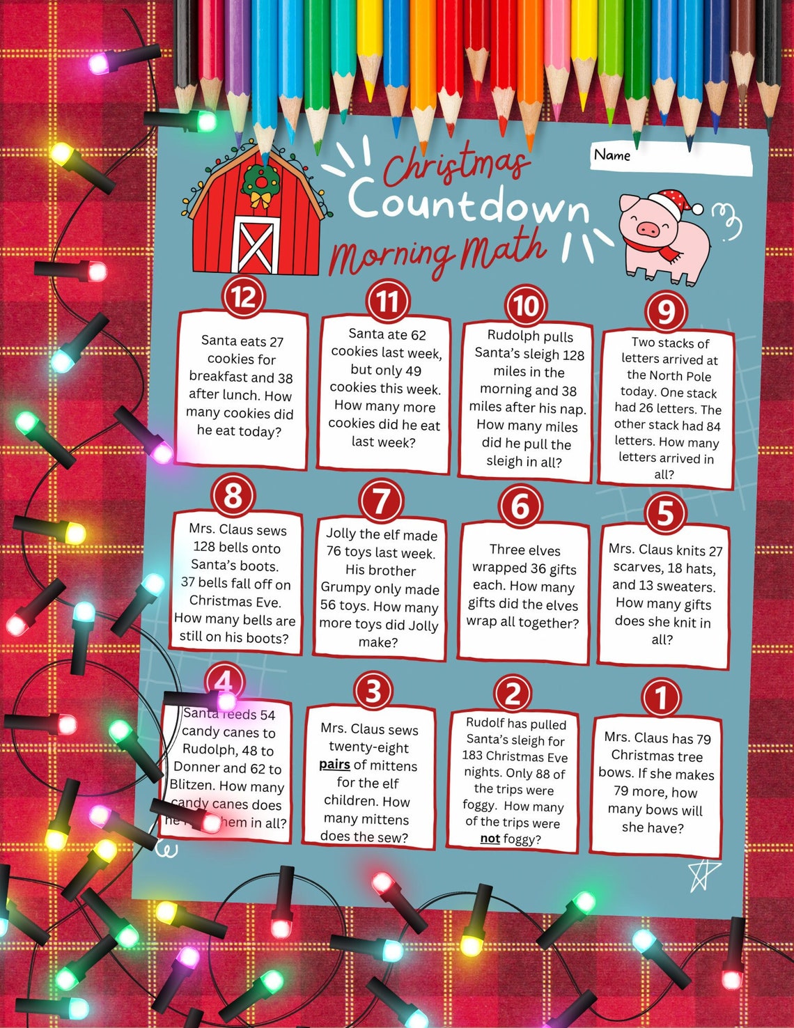 Christmas Addition and Subtraction Math Worksheet Countdown Math ...