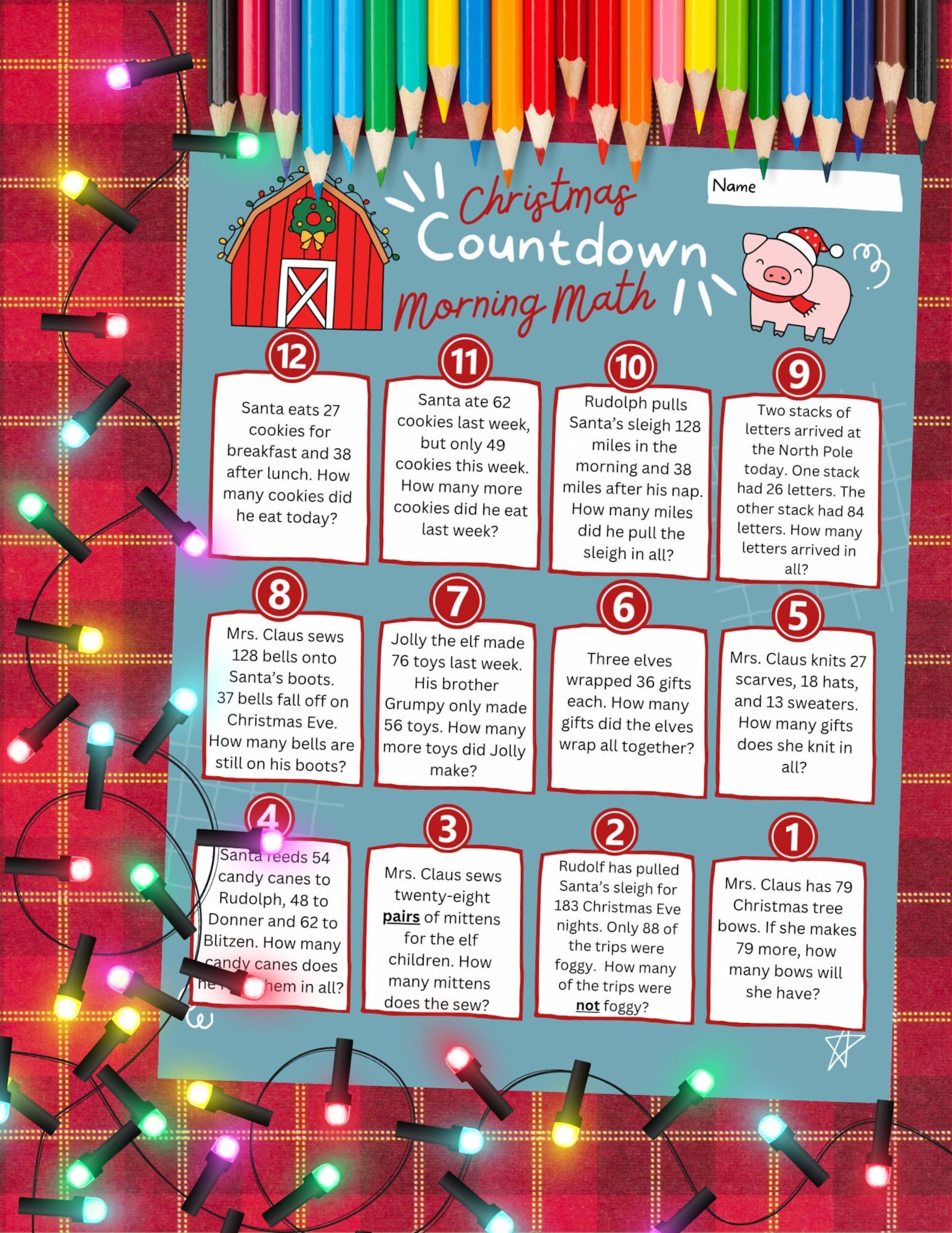 Christmas Addition and Subtraction Math Worksheet Countdown Math ...
