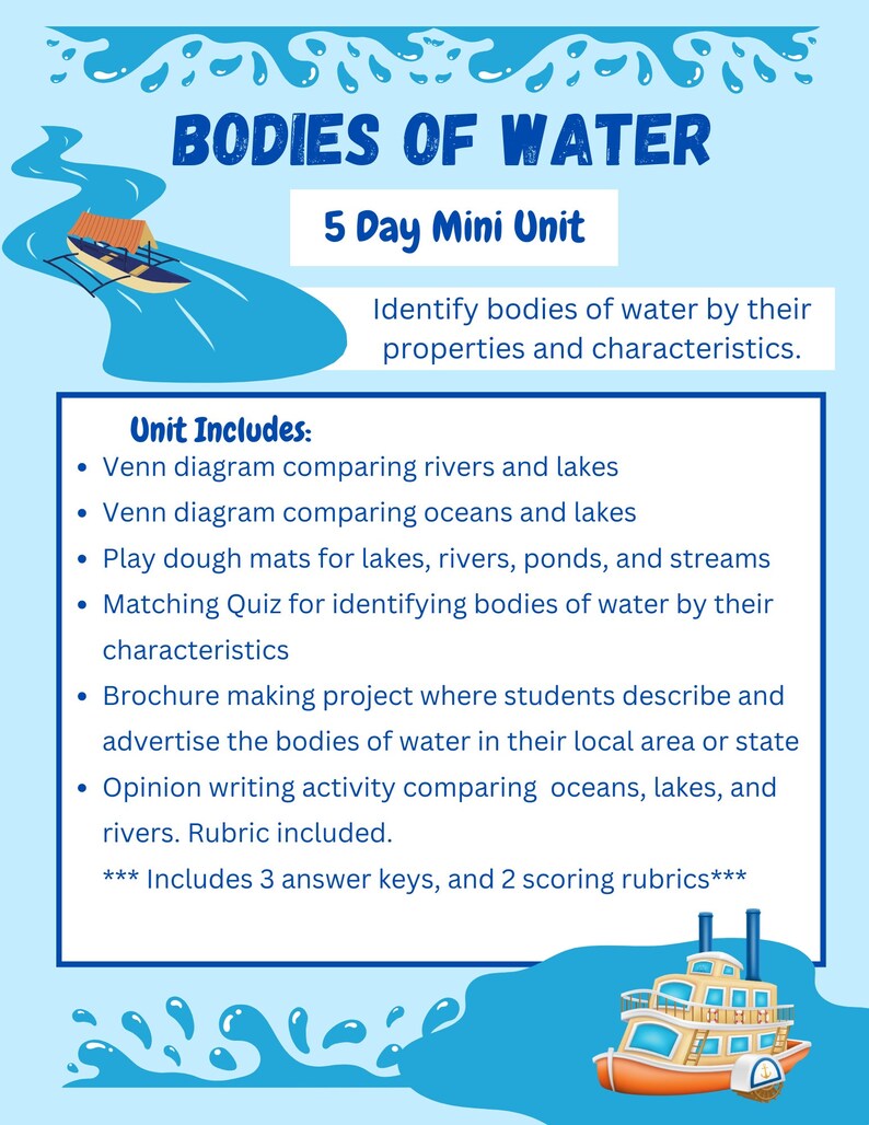Bodies of Water Printable Unit Homeschool Science Social Studies ...