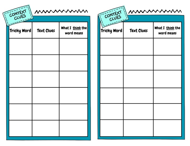 Reading Comprehension Chart Context Clues Graphic Organizer Skills ...