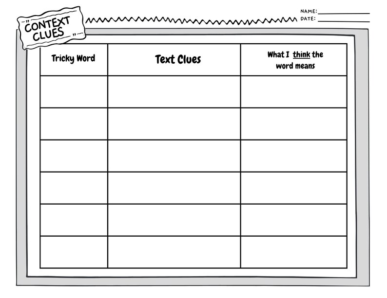 Reading Comprehension Chart Context Clues Graphic Organizer Skills ...