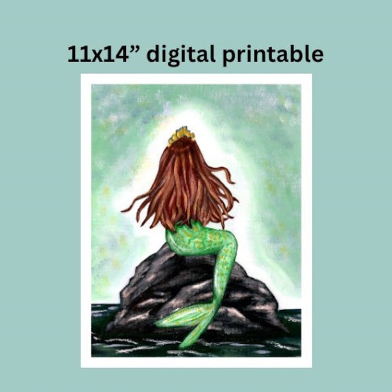 Beach Theme Decor Mermaid Printable Painting Coastal Art Coastal ...