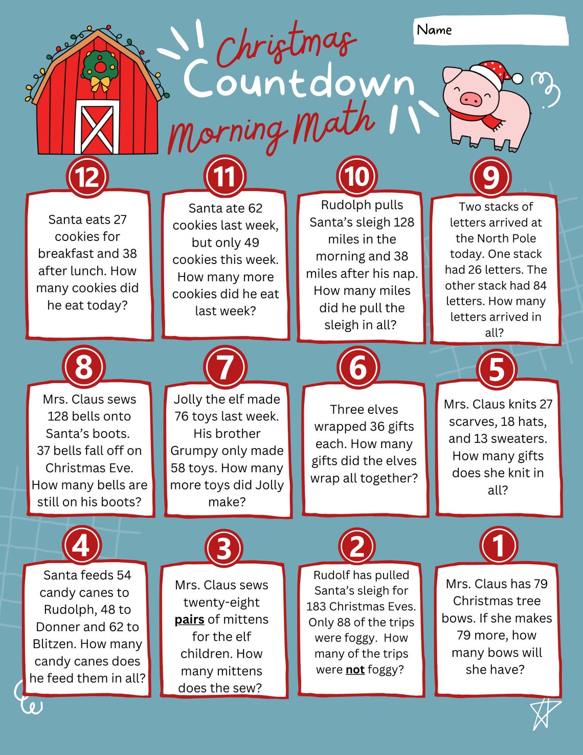 Christmas Addition and Subtraction Math Worksheet Countdown Math ...