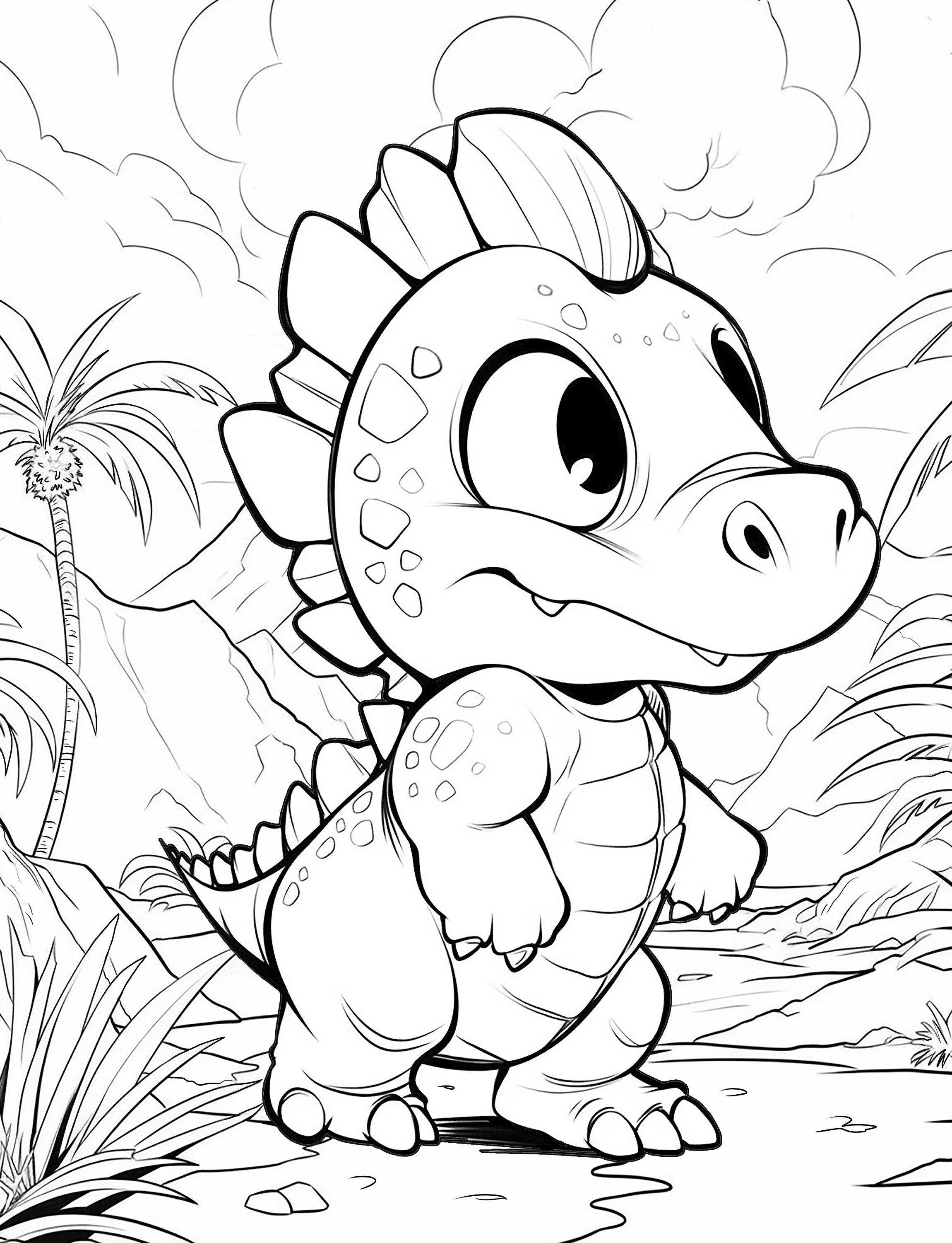 Dinosaur Designs Kids Coloring Printable Art Cute - Etsy