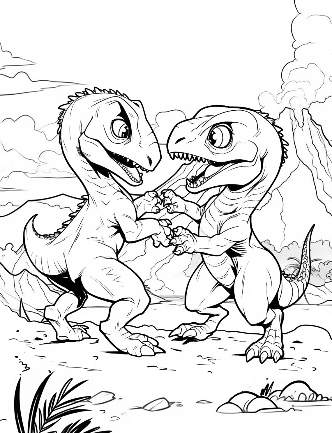 Dinosaur Designs Kids Coloring Printable Art Cute - Etsy
