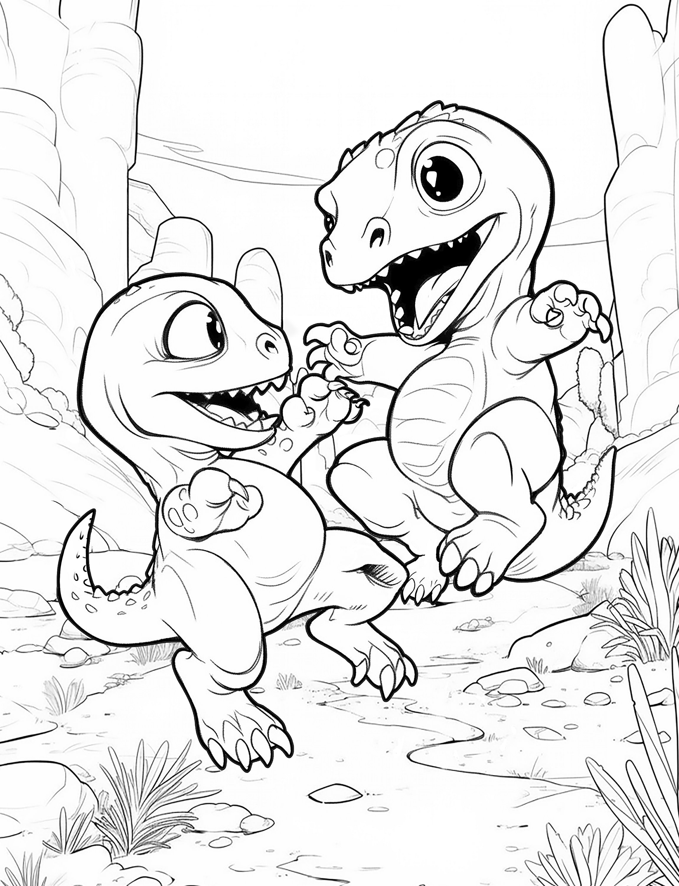 Dinosaur Designs Kids Coloring Printable Art Cute - Etsy