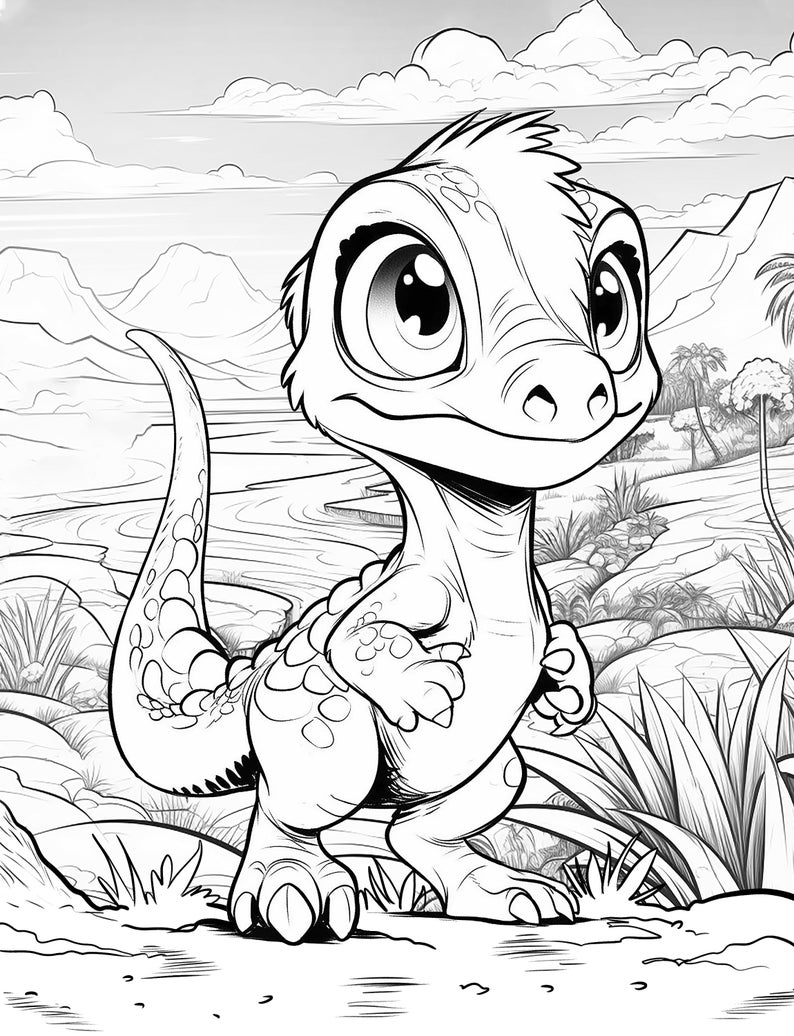 Dinosaur Designs Kids Coloring Printable Art Cute - Etsy