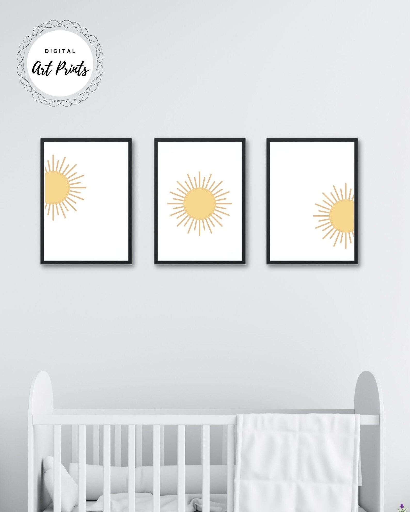 Boho Sun Artwork - Set of 3 Art Prints - Digital Download, Yellow ...