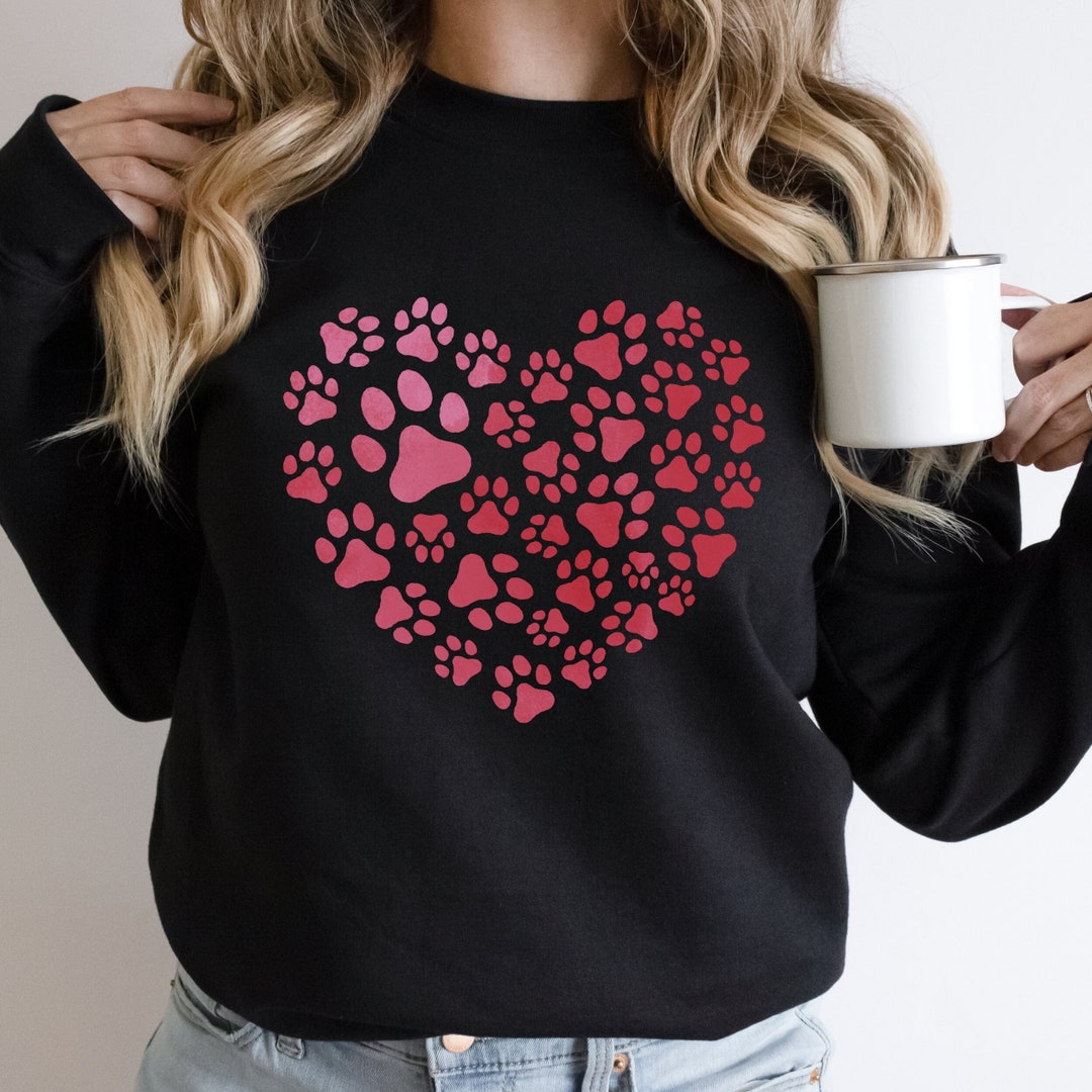 Paw Heart Sweatshirt, Cute Dogs Sweater, Cozy Dog Sweatshirt, Dog Heart ...