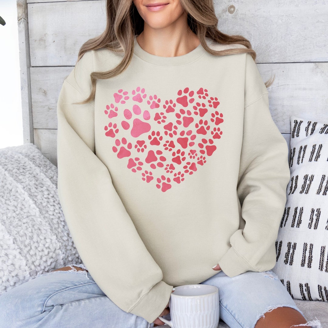 Paw Heart Sweatshirt, Cute Dogs Sweater, Cozy Dog Sweatshirt, Dog Heart ...