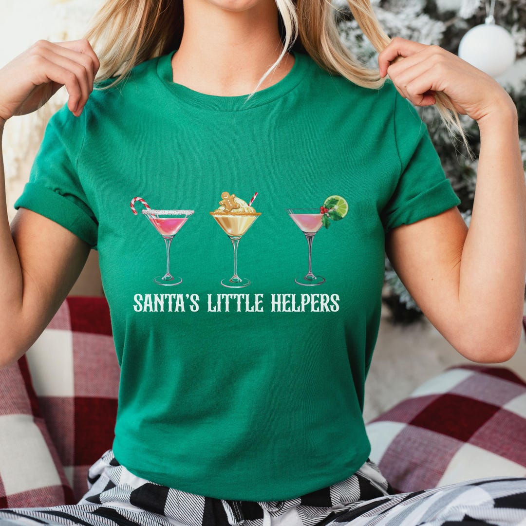 Santa's Little Helpers Shirt, Cute Cocktails T Shirt, Cocktail Crewneck ...
