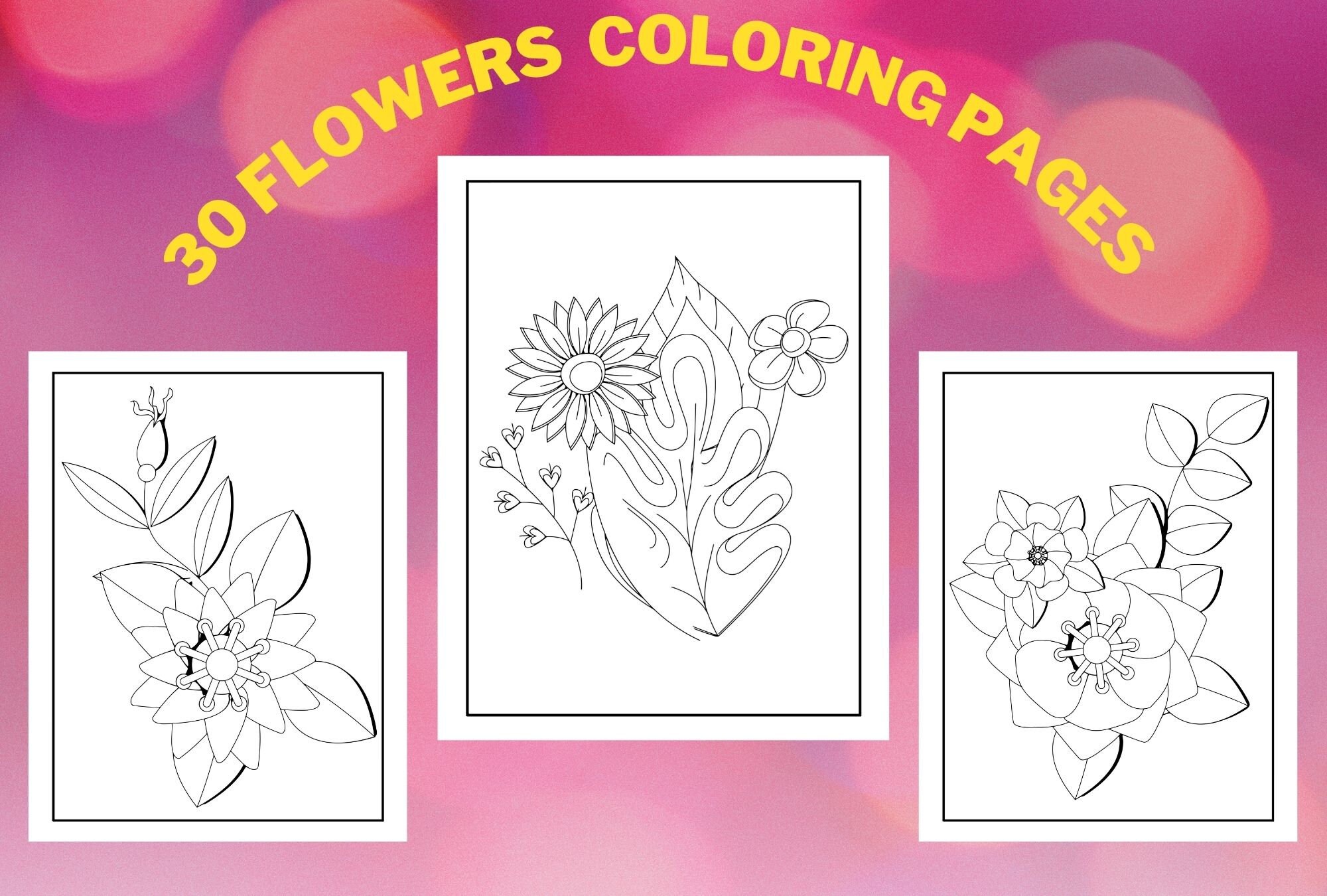 Flower Coloring Book Pages Dahlia, Peony, Rose, Tulip, Buttercup, Aster ...