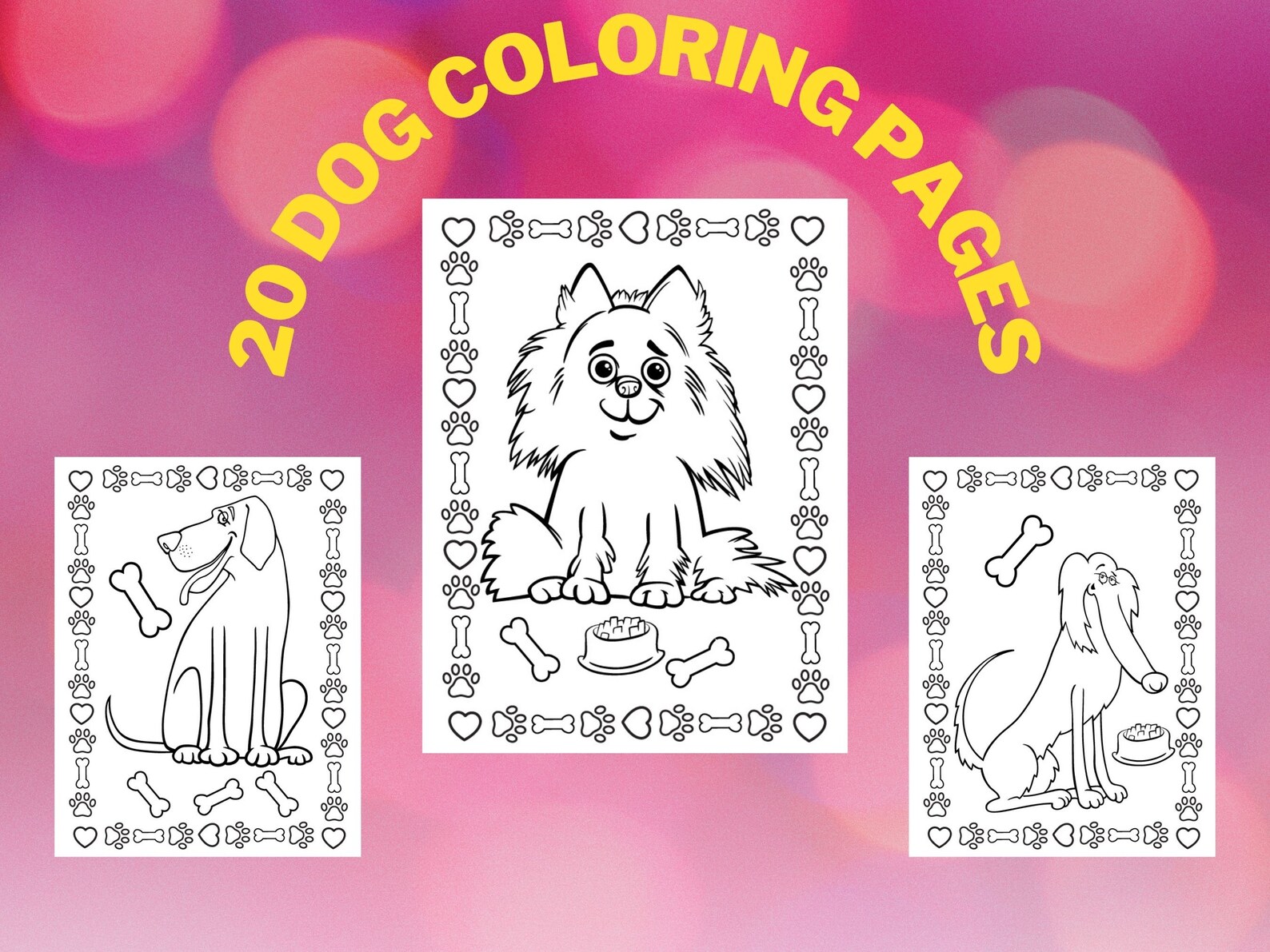 Dog Coloring Book, 20 Dog Pictures to Print for Children's Coloring ...