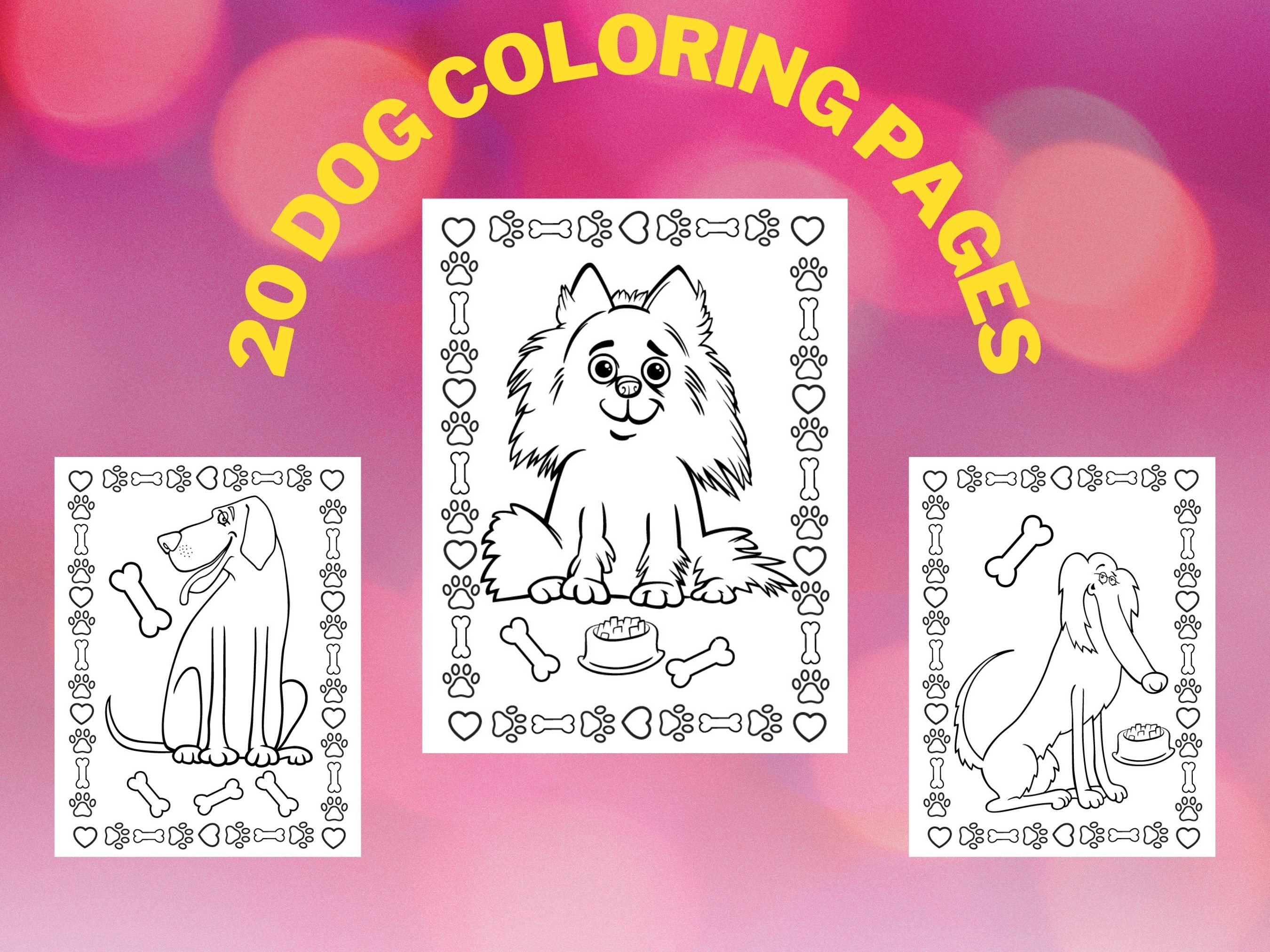 Dog Coloring Book, 20 Dog Pictures to Print for Children's Coloring ...
