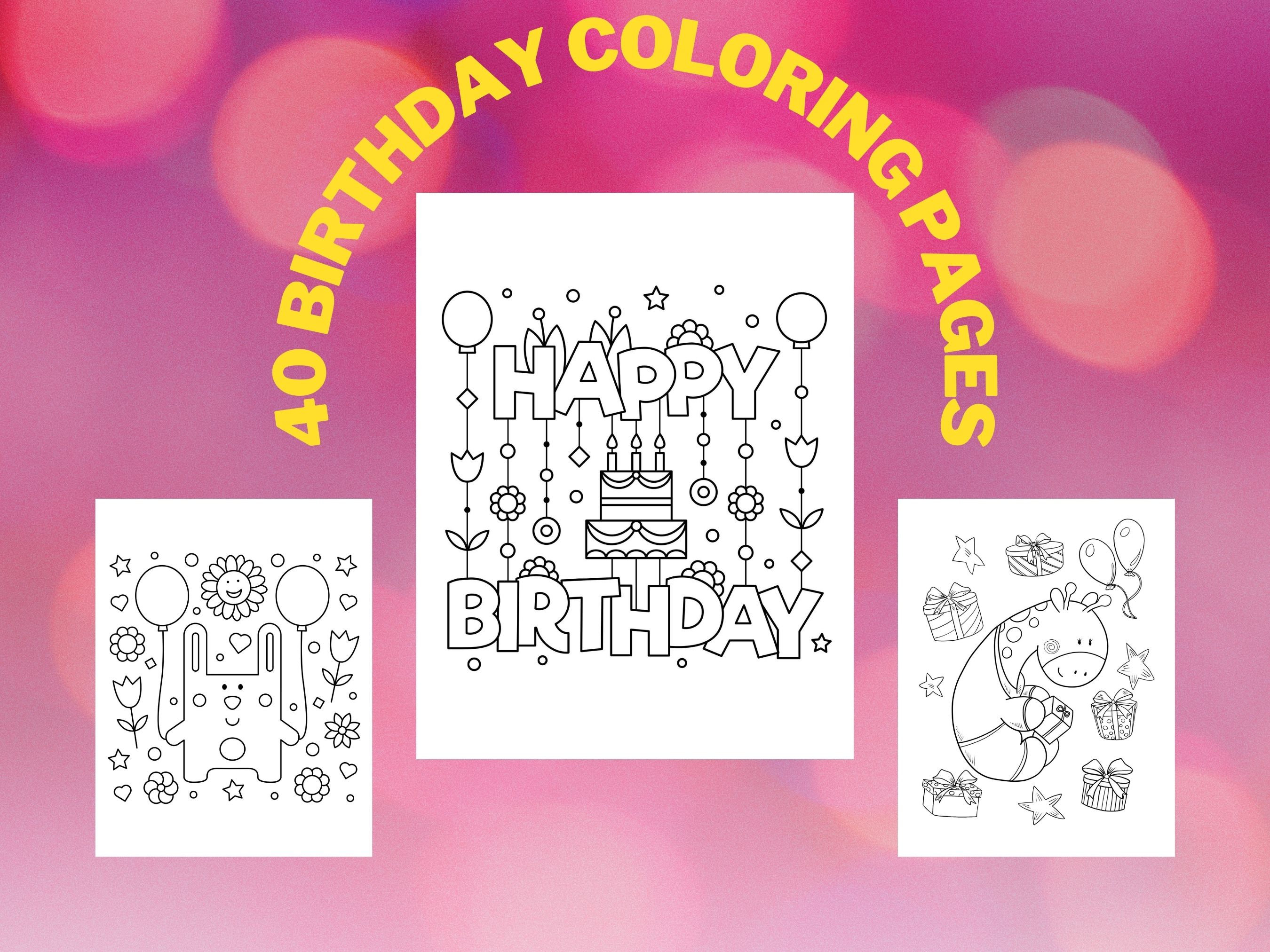 Birthday Coloring Book, 40 Birthday Pictures to Print for Children's ...