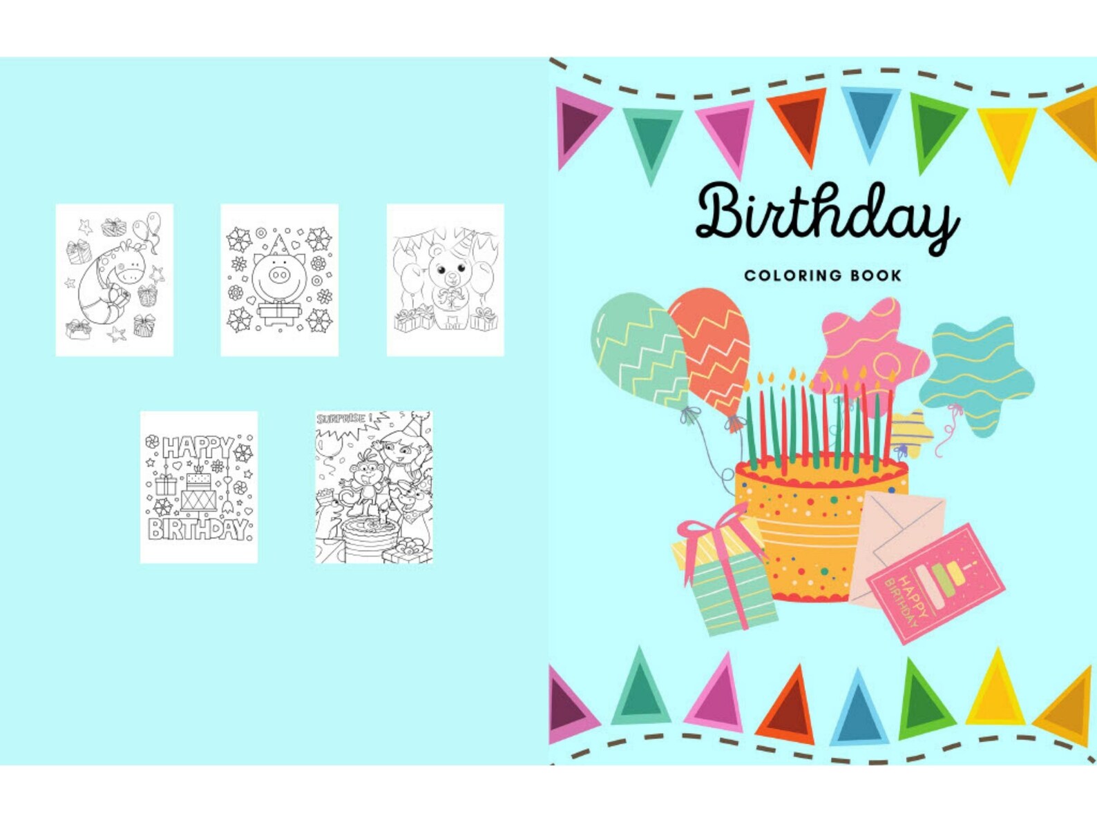 Birthday Coloring Book, 40 Birthday Pictures to Print for Kids - Etsy