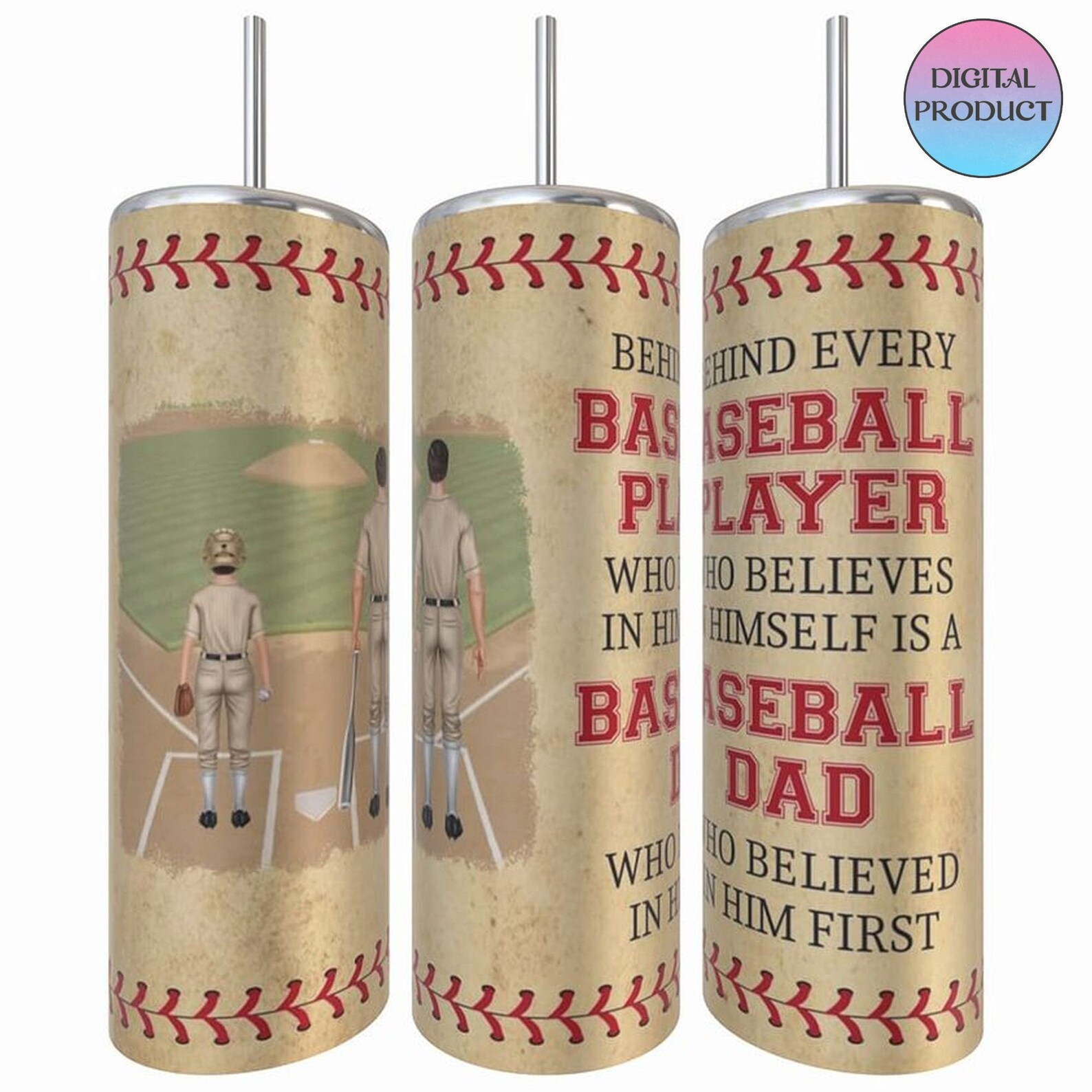 Behind Every Baseball Player is A Baseball Dad 20 Oz Skinny Straight ...