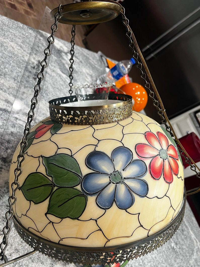 Vintage 1967 Glass Hurricane Lamp Hanging Ceiling Lamp Light Rare ...