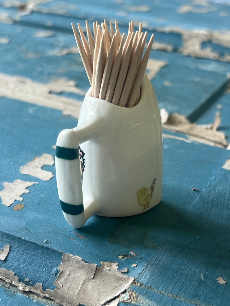Tiny Bone China Iron Toothpick Holder Miniature Iron With Rooster and ...