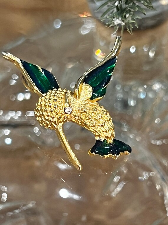 Vintage enamel hummingbird pendant - Gem