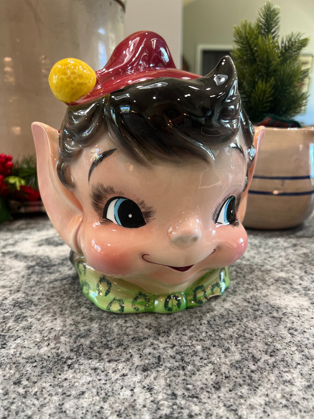Vintage ESD Christmas Elf Cookie Jar - Etsy