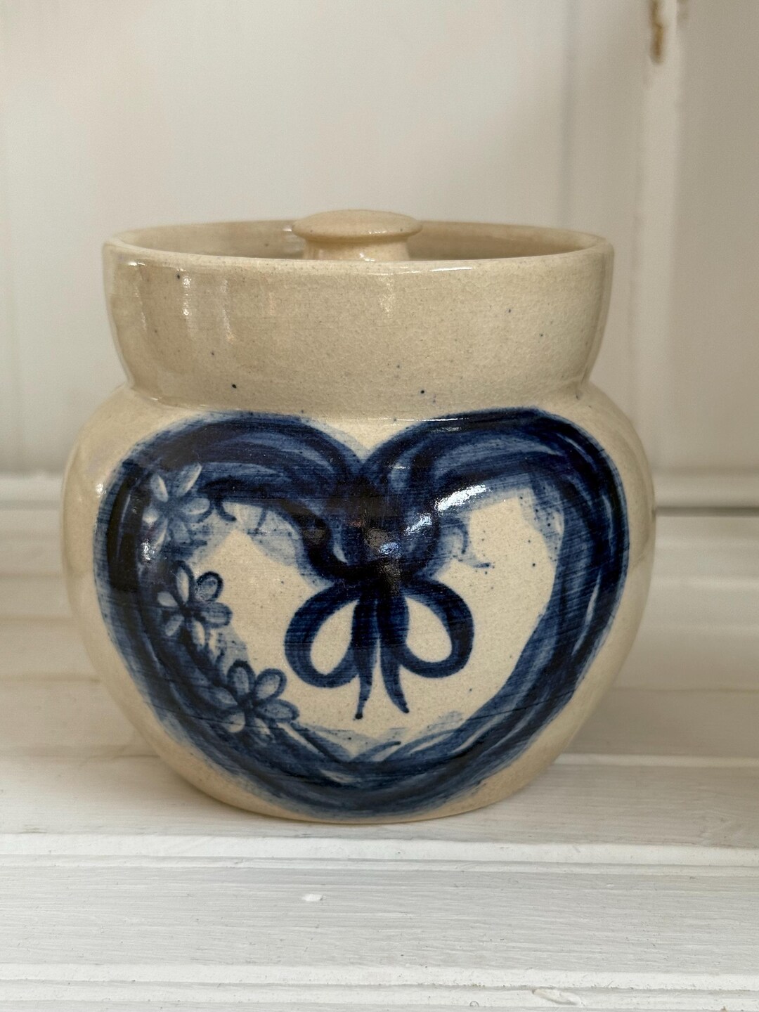 Marshall Texas Pottery Blue and White Spongeware Lidded Jam Jar 4" Tall ...