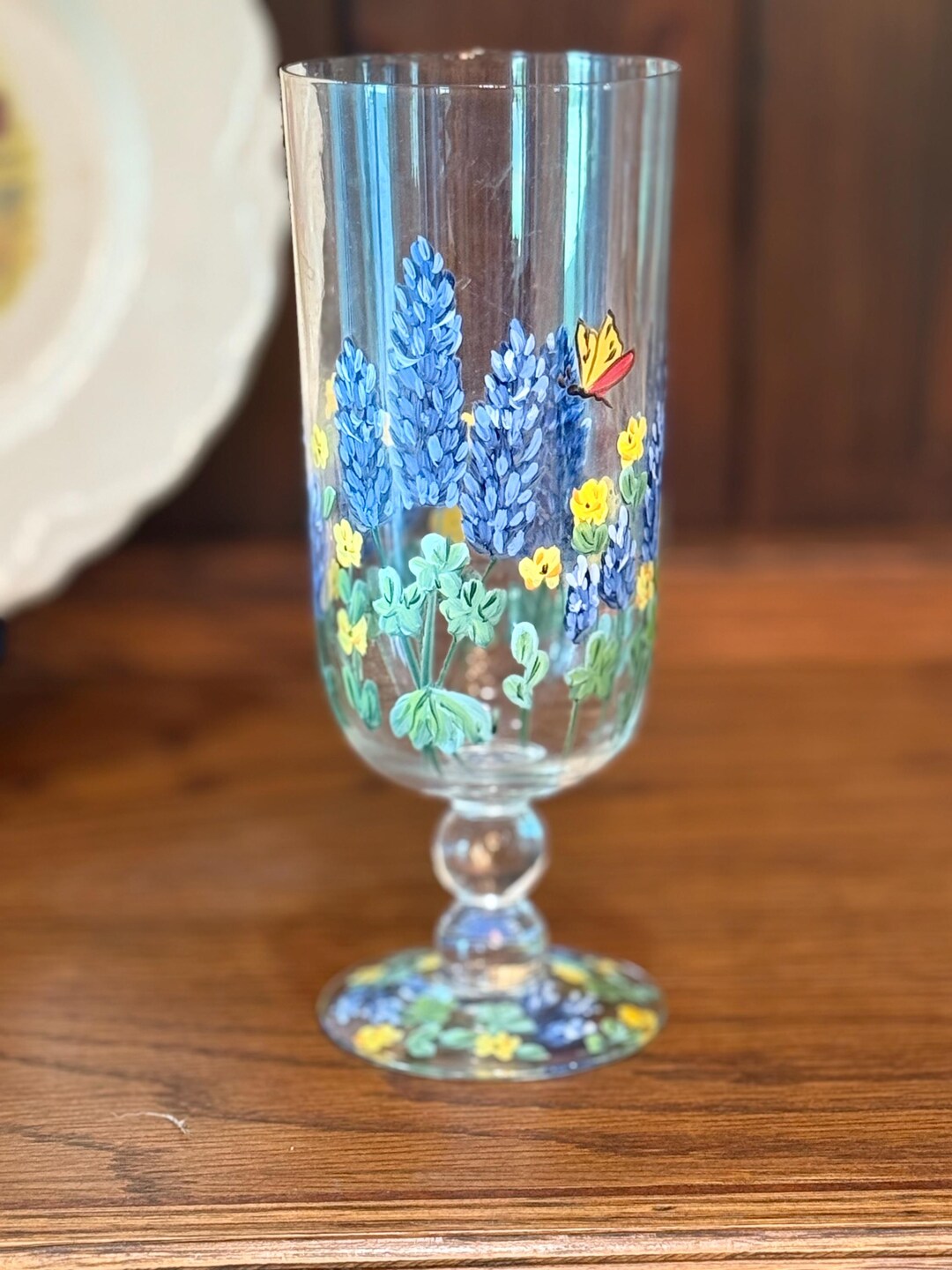Handpainted, Bluebonnet Tea, Water Glass - Etsy