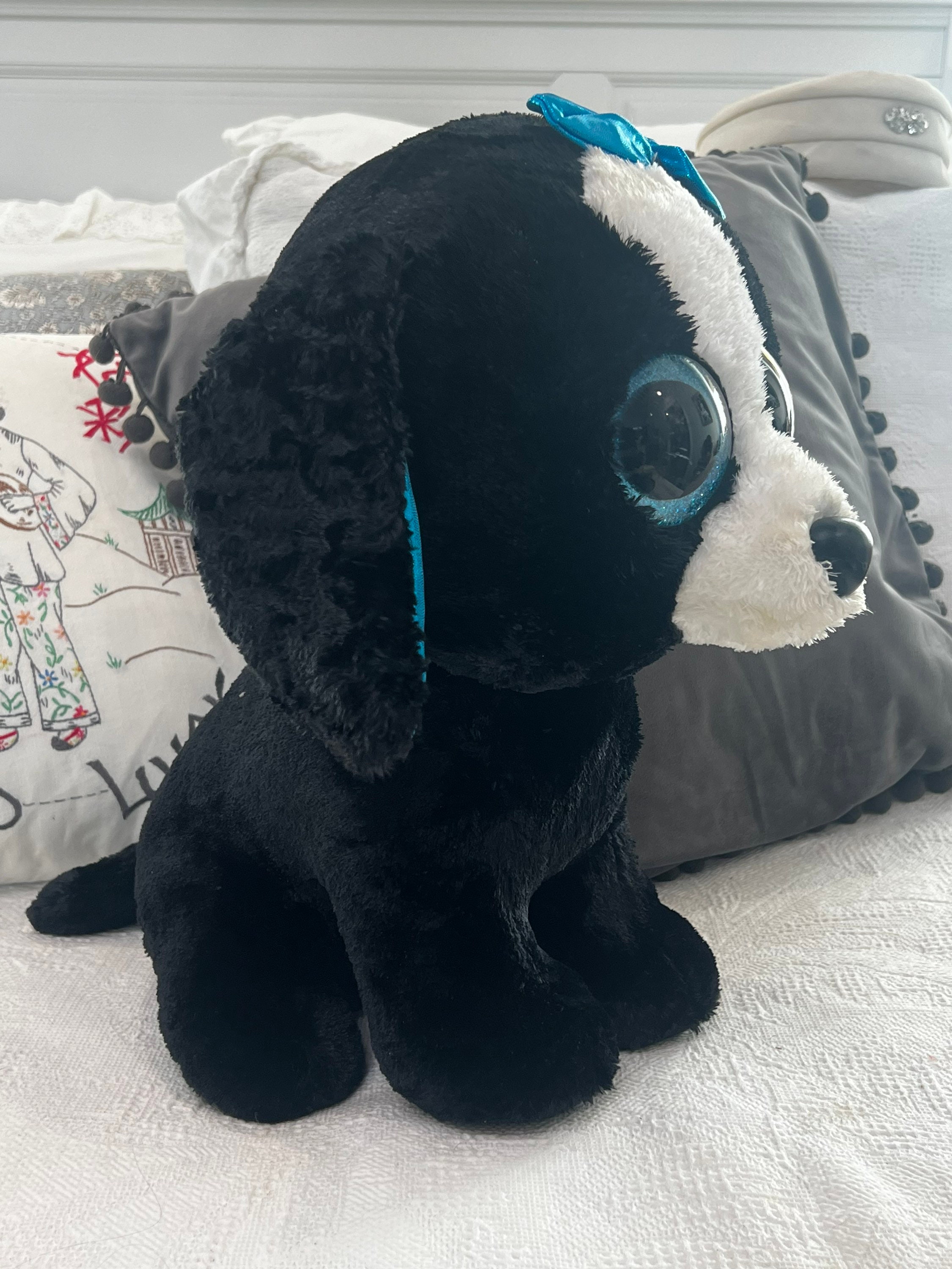 TY Beanie GIANT Boos Tracey, Black White Blue Dog, Puppy Large Jumbo ...