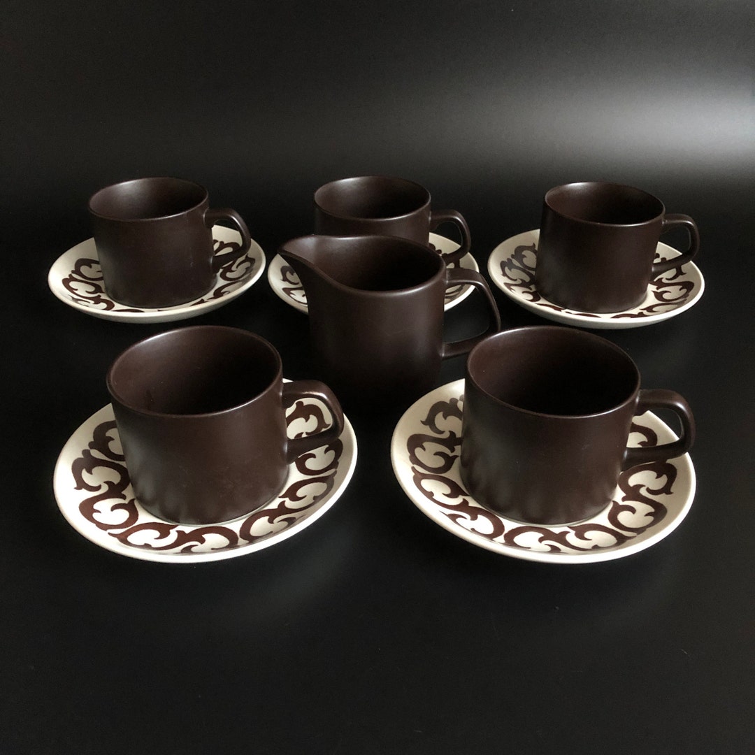 Vintage 1970's J & G Meakin Bianca Pattern 5 X Tea Coffee Cups Saucers ...