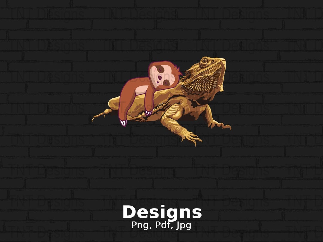 Sloth Riding Bearded Dragon Lizard Digital Png File, Instant Download ...