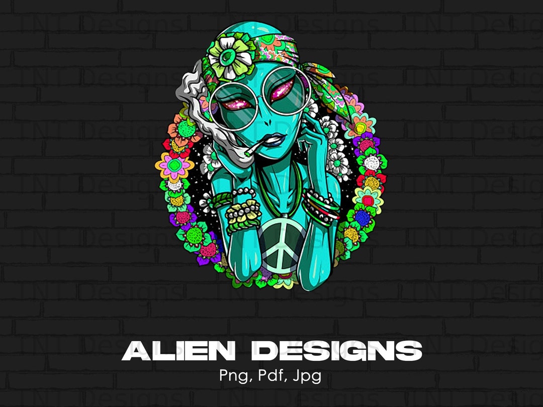 Hippie Alien Digital Png File, Instant Download, Hippie Alien Smoking ...