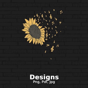 Sunflower Music Notes Digital Png File, Instant Download, Music Lover T ...