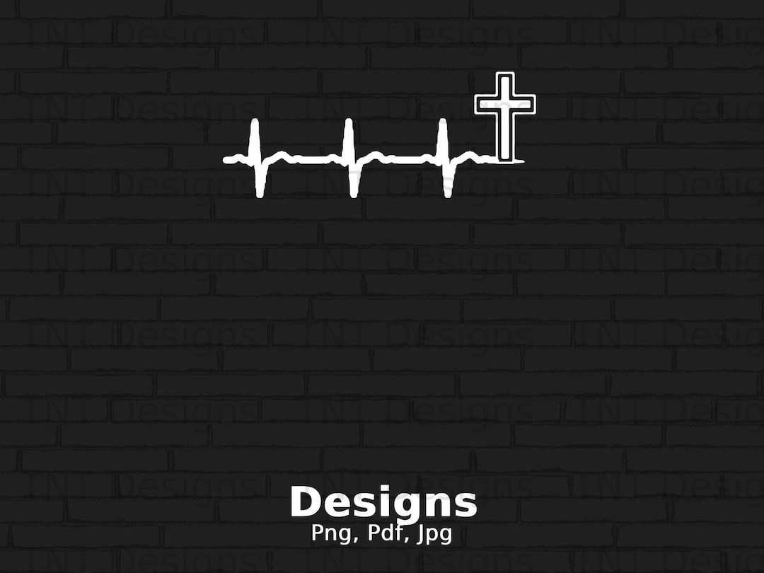 Christian Cross Heartbeat Digital Png File Instant Download, Religious ...