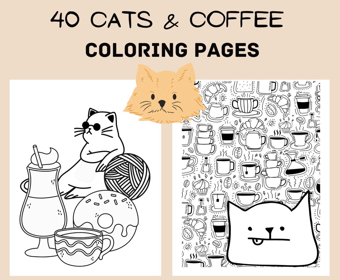 Cats and Coffee Printable Coloring Book Cat Coloring Sheets - Etsy