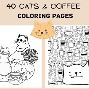 Cats and Coffee Printable Coloring Book, Cat Coloring Sheets, Kitten ...