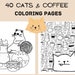 Cats and Coffee Printable Coloring Book, Cat Coloring Sheets, Kitten ...
