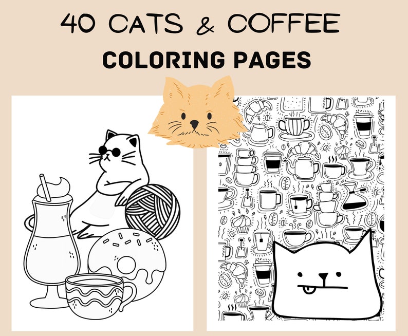 Cats and Coffee Printable Coloring Book Cat Coloring Sheets - Etsy