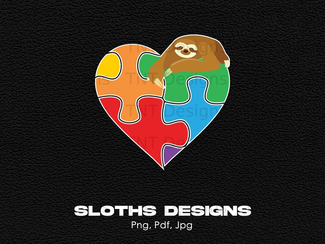 Sloth Heart Puzzle Piece Digital Png File, Instant Download, Autism ...